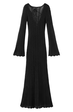 Mango Lace-up Open Back Sheer Pointelle Maxi Dress - Black