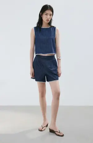 Mango Pleated Pull-on Denim Shorts