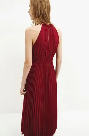 Mango Pleated Halter Neck Midi Dress
