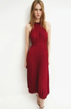 Mango Pleated Halter Neck Midi Dress