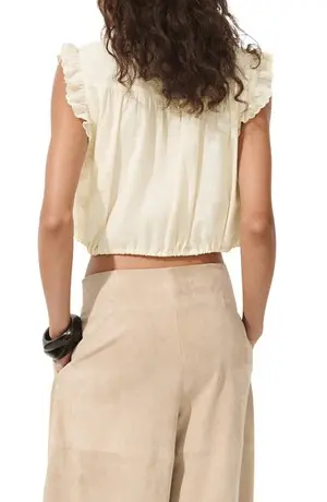 Mango Tie Front Ruffled Lace Trim Top