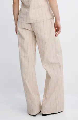 Mango Pinstripe Wide Leg Linen & Cotton Trousers