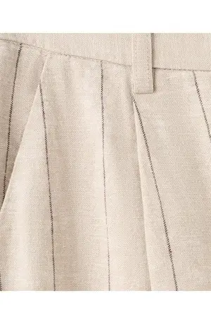 Mango Pinstripe Wide Leg Linen & Cotton Trousers