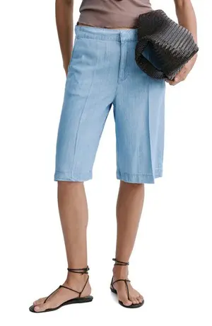 Mango Low Rise Denim Bermuda Shorts - Light Blue