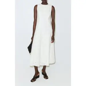 Mango Eyelet Embroidered A-line Midi Dress - White