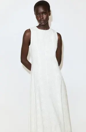 Mango Eyelet Embroidered A-line Midi Dress