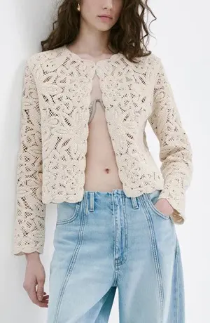 Mango Crochet Cotton Blend Cardigan
