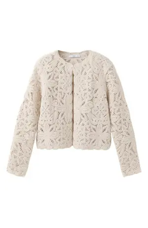Mango Crochet Cotton Blend Cardigan
