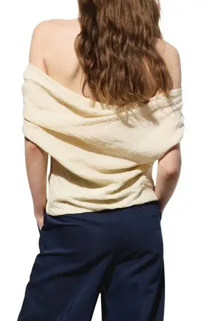 Mango Textured One-shoulder Top With Draped Neckline