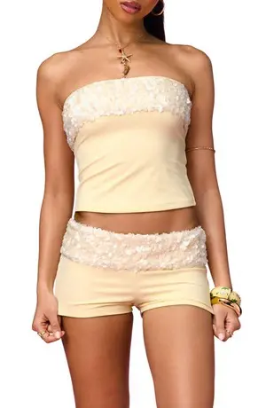 EDIKTED Sequin Embellished Strapless Tube Top - Light-yellow