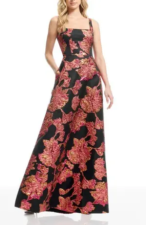 Dress The Population Vienna Jacquard Sleeveless Gown - Fuchsia Multi