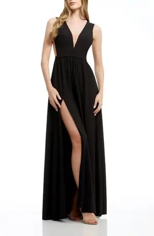 Dress The Population Katrina Illusion Sleeveless Gown With Side Slit