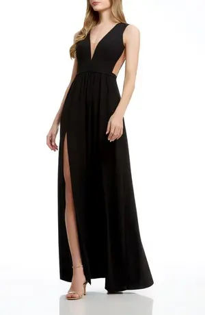 Dress The Population Katrina Illusion Sleeveless Gown With Side Slit