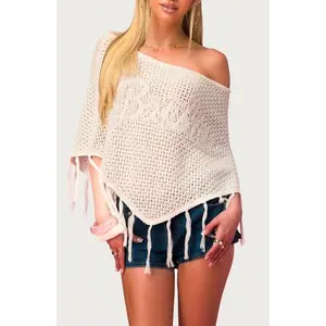 EDIKTED X Barbie® Cotton Fringe Trim Poncho