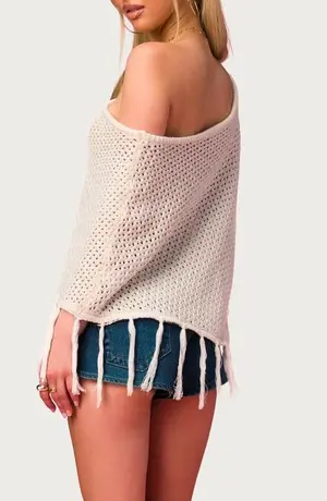 EDIKTED X Barbie® Cotton Fringe Trim Poncho