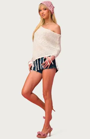 EDIKTED X Barbie® Cotton Fringe Trim Poncho