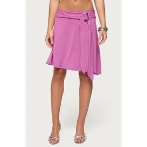 EDIKTED Fiori Buckle Asymmetric Midi Skirt - Pink