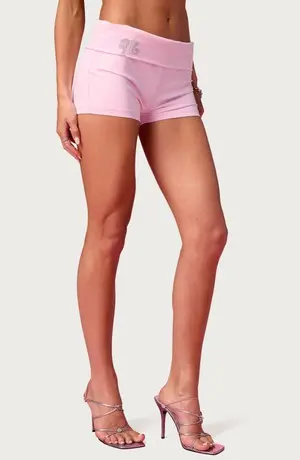 EDIKTED Barbie Rhinestone Foldover Shorts