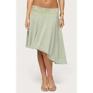 EDIKTED Evia Lacey Asymmetric Midi Skirt