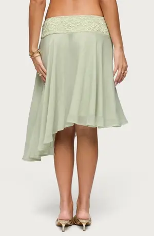 EDIKTED Evia Lacey Asymmetric Midi Skirt