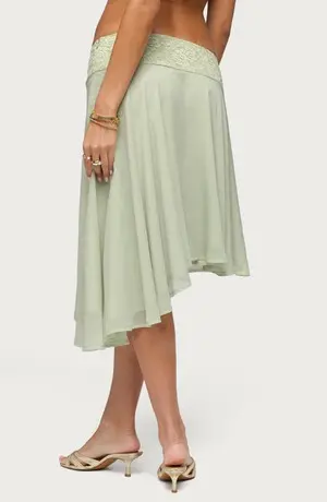 EDIKTED Evia Lacey Asymmetric Midi Skirt