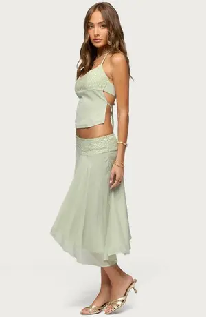 EDIKTED Evia Lacey Asymmetric Midi Skirt