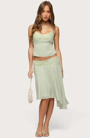EDIKTED Evia Lacey Asymmetric Midi Skirt