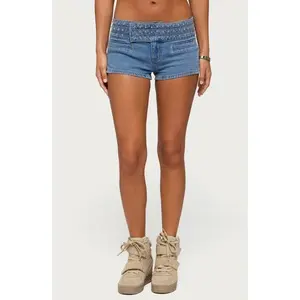 EDIKTED Odetta Studded Low Rise Denim Shorts