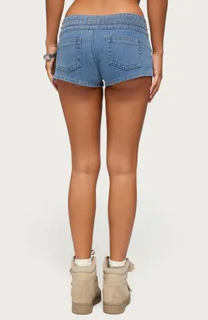EDIKTED Odetta Studded Low Rise Denim Shorts