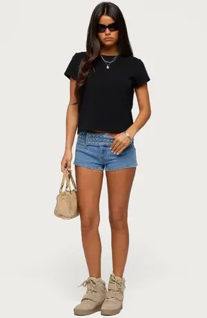EDIKTED Odetta Studded Low Rise Denim Shorts