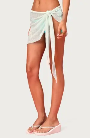 EDIKTED Sheer Glitter Knit Wrap Sarong Skirt
