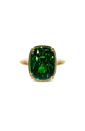 Sterling Forever Elongated Cushion-cut Cubic Zirconia Cocktail Ring - Gold/emerald