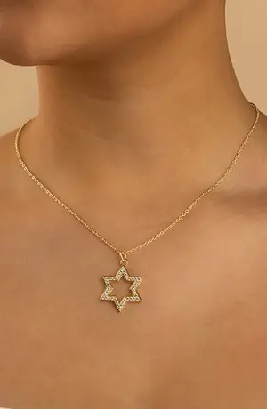 Sterling Forever Pave Star Of David Pendant Necklace - Gold
