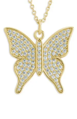 Sterling Forever Pavé Butterfly Pendant Necklace - Gold