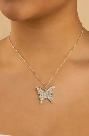 Sterling Forever Pavé Butterfly Pendant Necklace - Silver