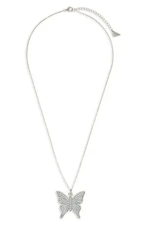 Sterling Forever Pavé Butterfly Pendant Necklace - Silver