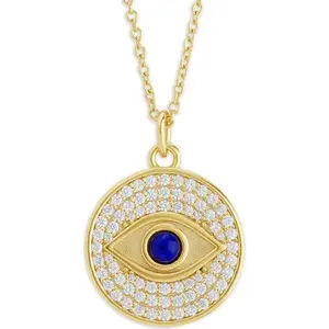 Sterling Forever Pavé Evil Eye Pendant Necklace - Gold