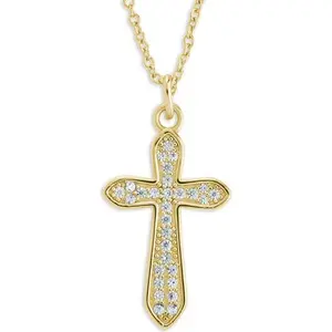 Sterling Forever Pavé Cubic Zirconia Cross Pendant Necklace - Gold