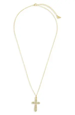 Sterling Forever Pavé Cubic Zirconia Cross Pendant Necklace - Gold