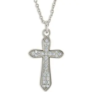Sterling Forever Pavé Cross Pendant Necklace - Silver