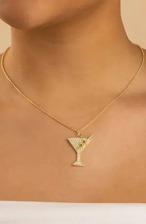 Sterling Forever Pavé Dirty Martini Pendant Necklace