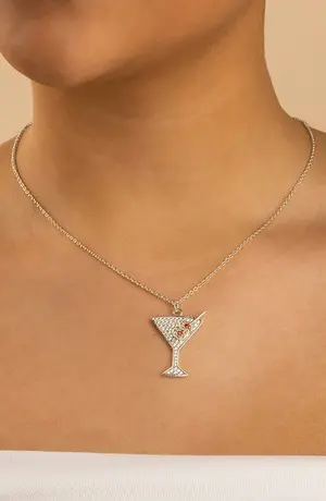 Sterling Forever Pave Martini Pendant Necklace
