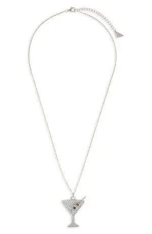 Sterling Forever Pave Martini Pendant Necklace
