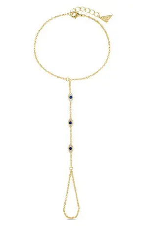 Sterling Forever 14k Plated Cubic Zirconia Hand Chain With Evil Eye Motifs - Gold