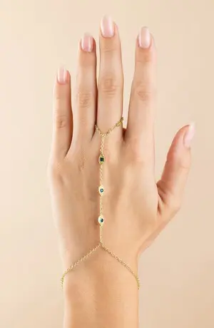 Sterling Forever 14k Plated Cubic Zirconia Hand Chain With Evil Eye Motifs - Gold