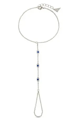 Sterling Forever 14k Plated Cubic Zirconia Hand Chain With Evil Eye Motifs - Silver