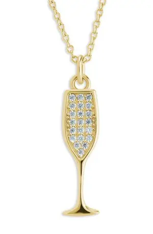 Sterling Forever Champagne Flute Pendant Necklace With Cubic Zirconia - Gold