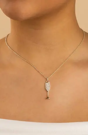 Sterling Forever Champagne Flute Pendant Necklace With Cubic Zirconia - Silver