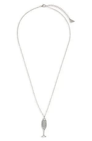 Sterling Forever Champagne Flute Pendant Necklace With Cubic Zirconia - Silver