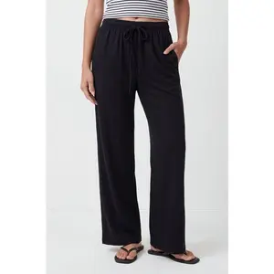 SOLOMON & SAGE Cotton Wide Leg Drawstring Trousers - Black